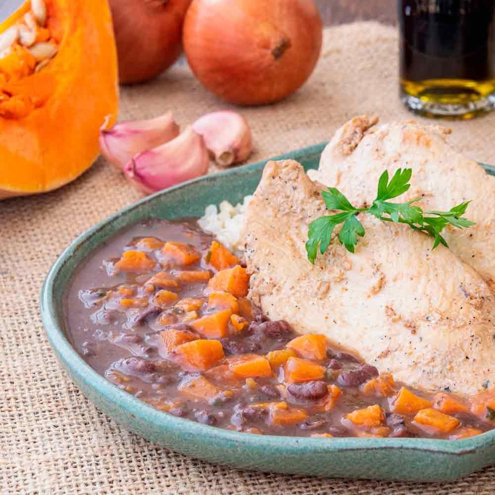 Feijão Azuki com Arroz e Frango Grelhado