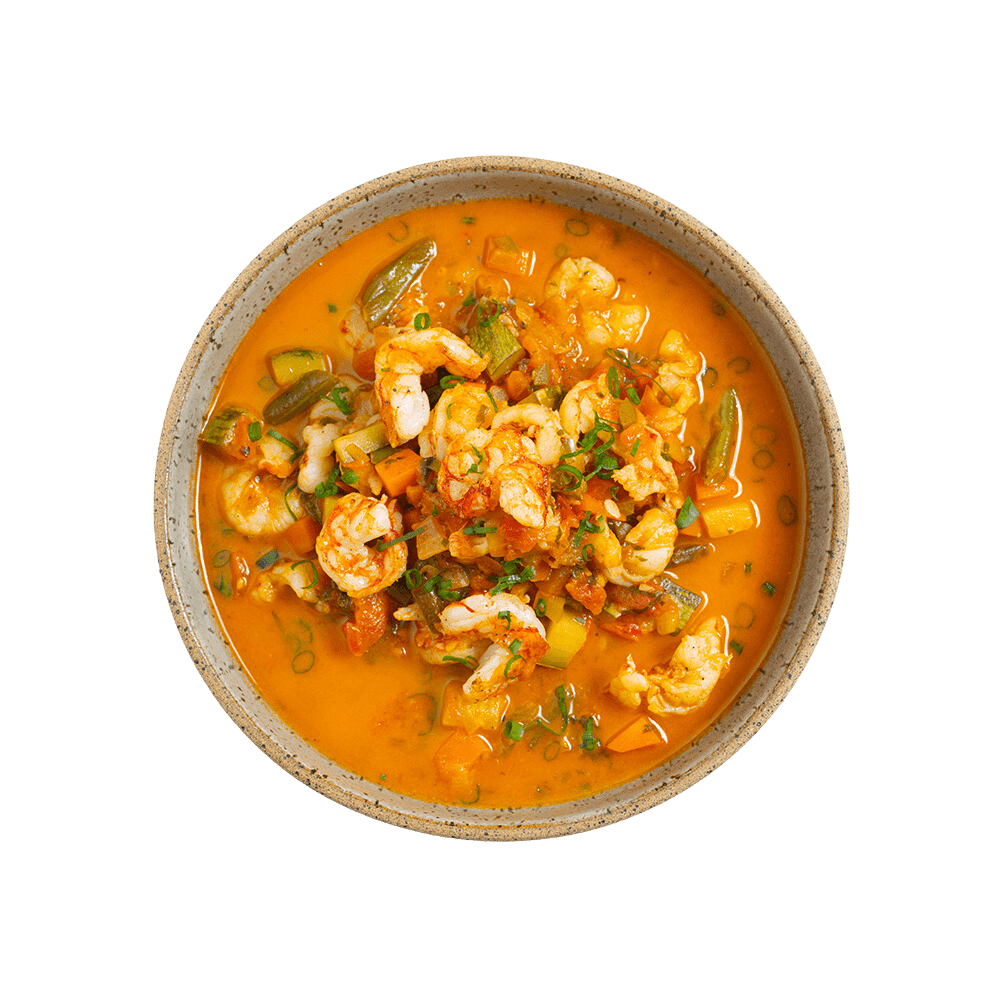 Moqueca baiana de camarão e vegetais